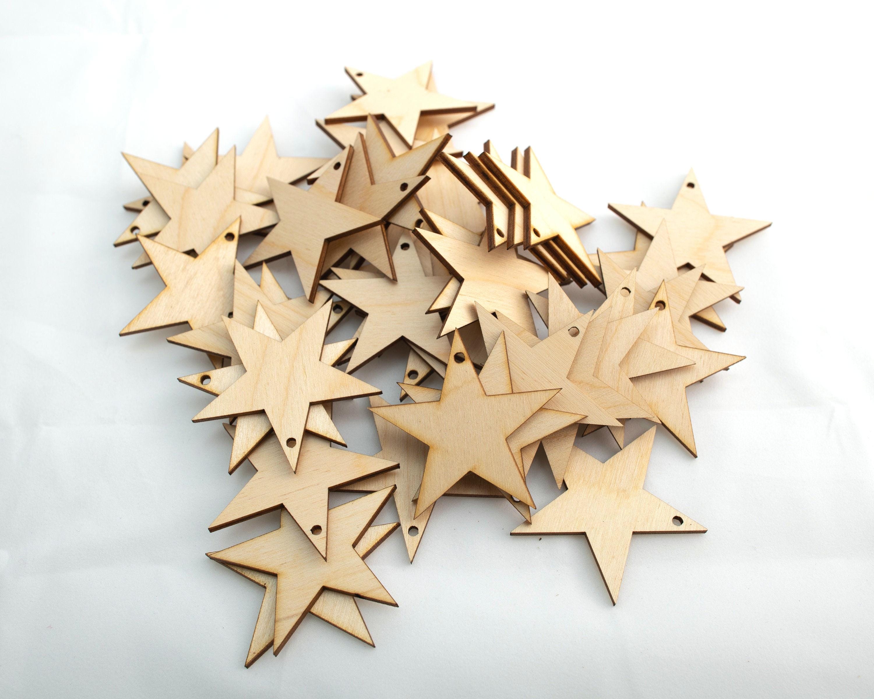 BULK Wooden Stars With 1/8" Hole, Star Hanging Ornaments - Etsy