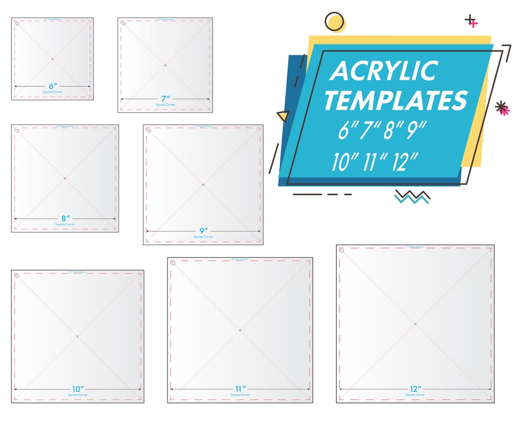 7 Piece Kit Square Acrylic Pattern Templates Quilting Sewing ...