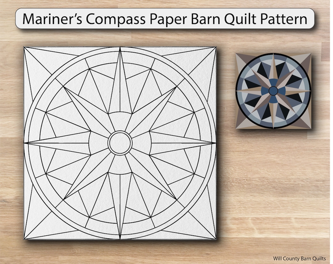 Mariner's Compass Paper Printed Barn Quilt Pattern (sizes) - Etsy