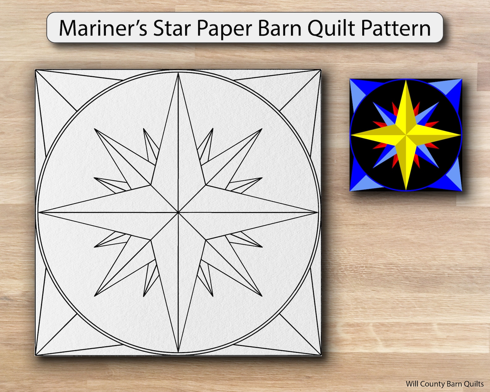Mariner's Star Paper Printed Barn Quilt Pattern (sizes) - Etsy