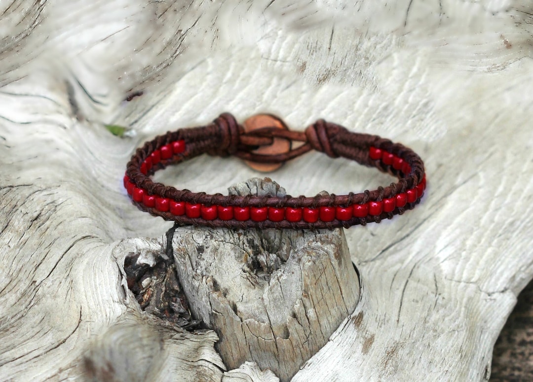 Dark Red Leather Bracelet Boho, Mens, Womens, Hipster, Wrap Bracelet ...