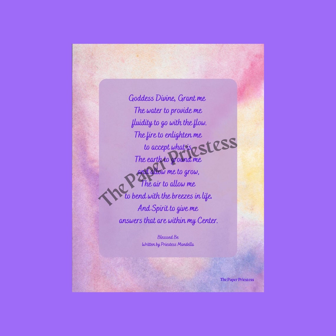 DIGITAL DOWNLOAD Goddess Serenity Prayer With the Elements 8 1/2 by 11 ...