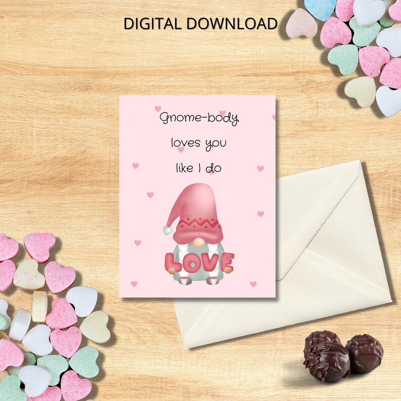 4 DIGITAL DOWNLOADABLE Cute Gnome Valentines Cards - Etsy