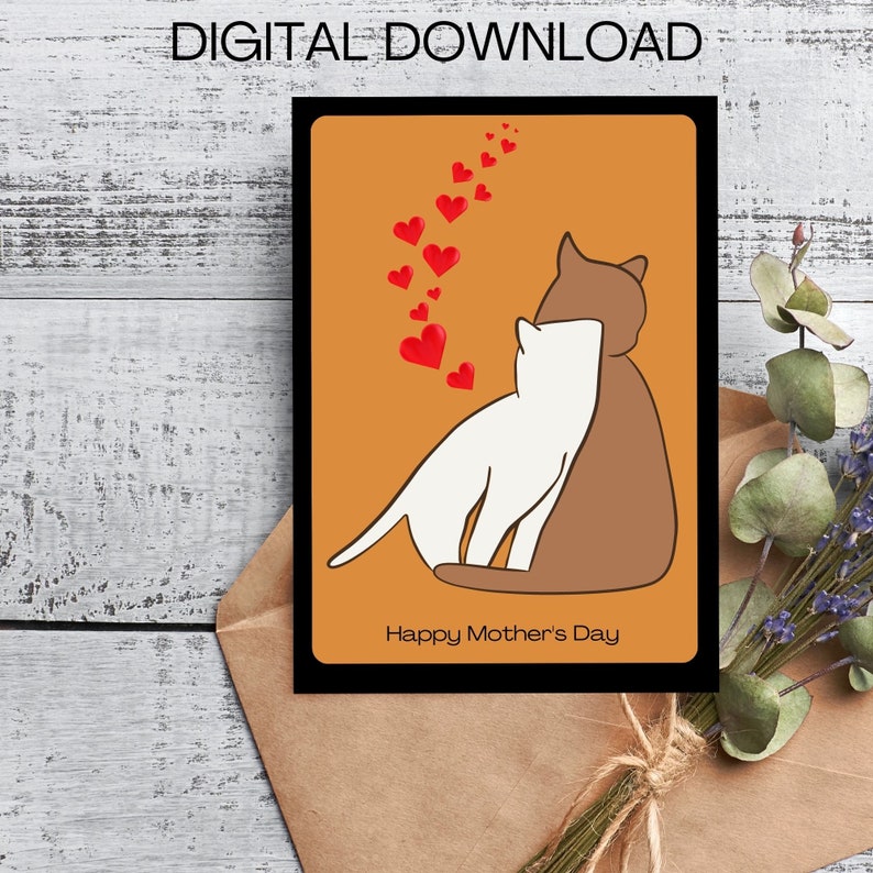 Mother's Day Card With Cute Mama Cat and Kitten Digital Downloadable - Etsy