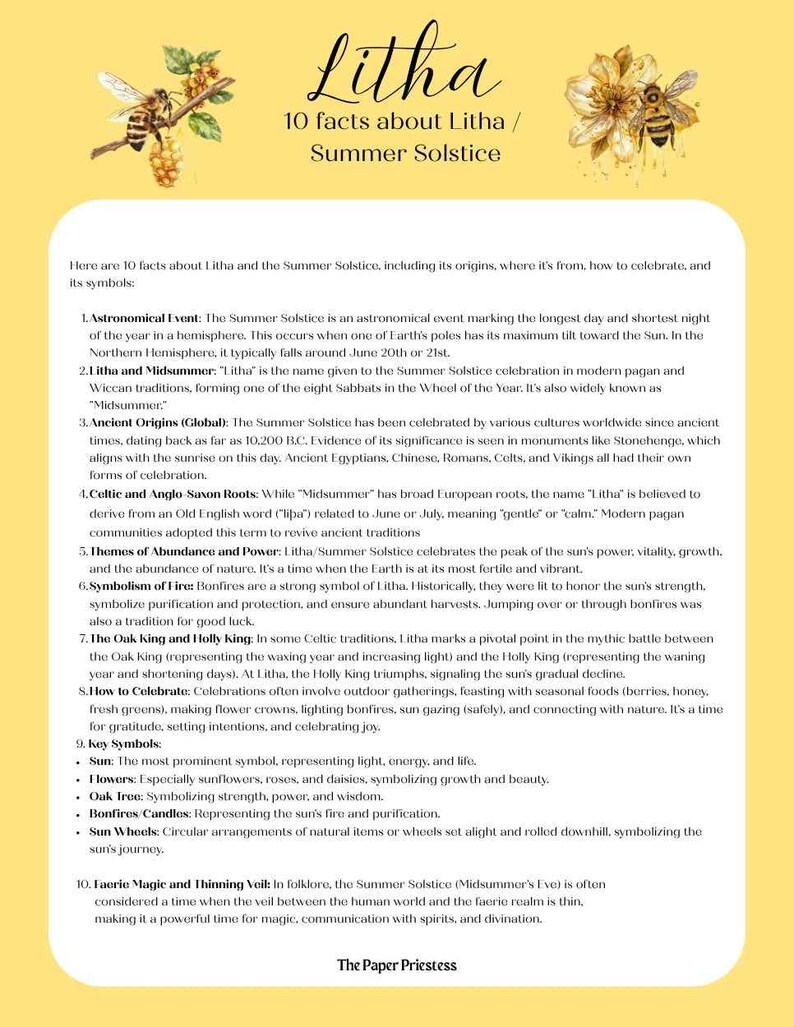 Litha Summer Solstice 2025 Handout for Ceremony or Grimoire - Etsy