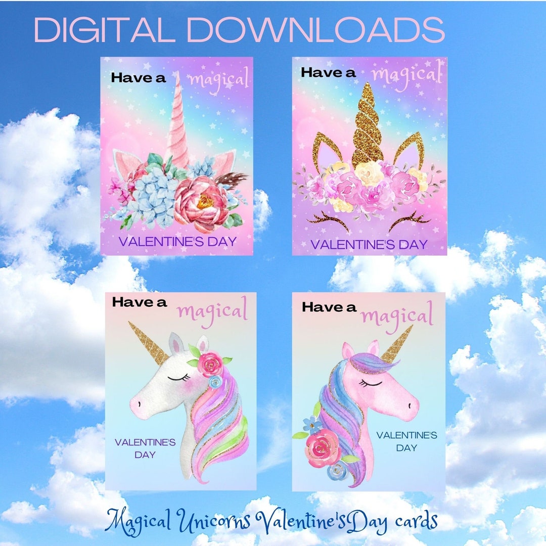 DIGITAL DOWNLOADS 4 Magical Unicorn Valentine's Day Cards - Etsy