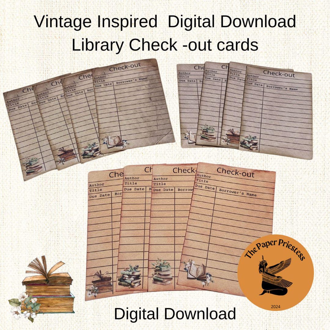 Vintage-style Library Check Out Cards Digital Download - Etsy