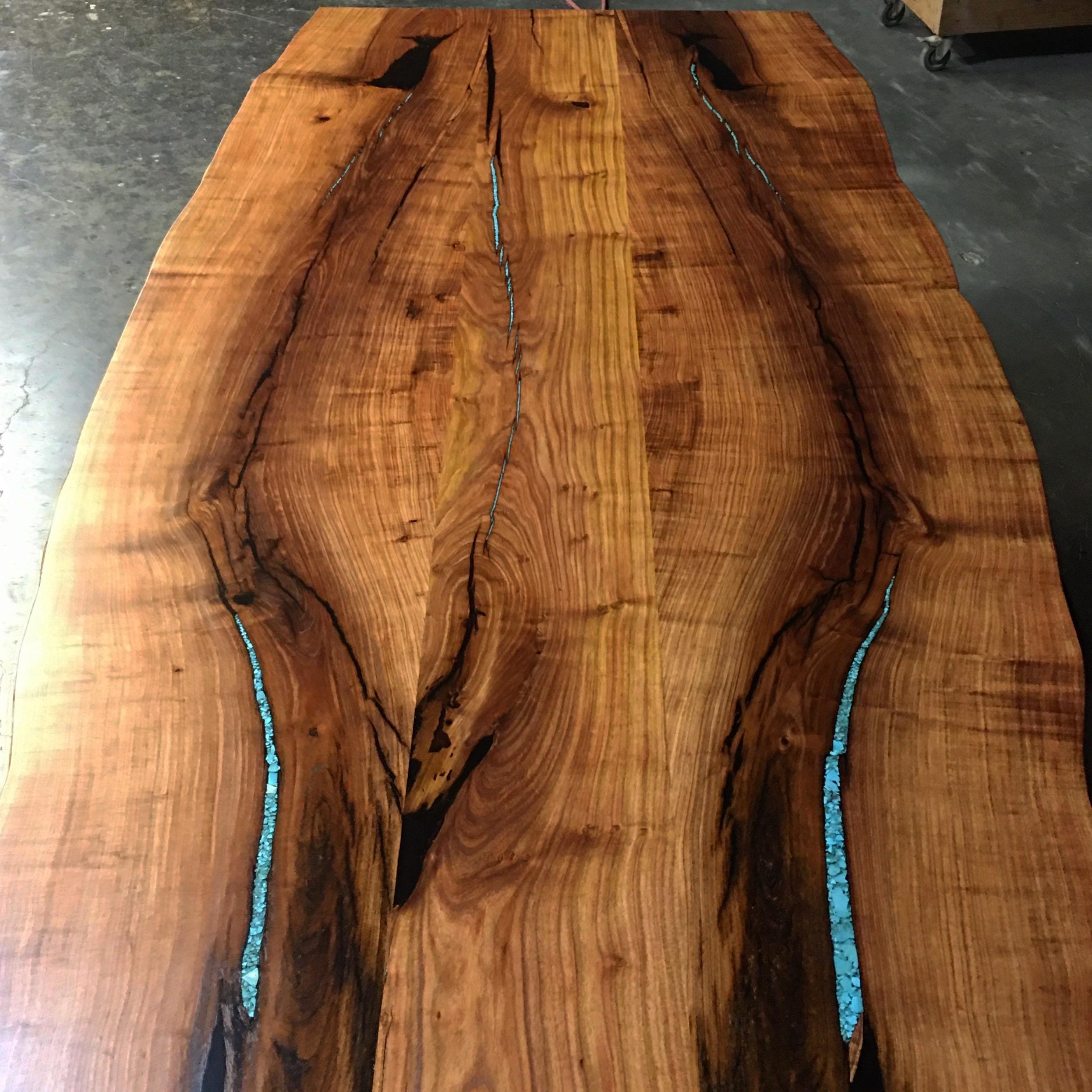 Modern Desk, Computer Desk, Turquoise Inlay Desk With Live Edge Slab - Etsy