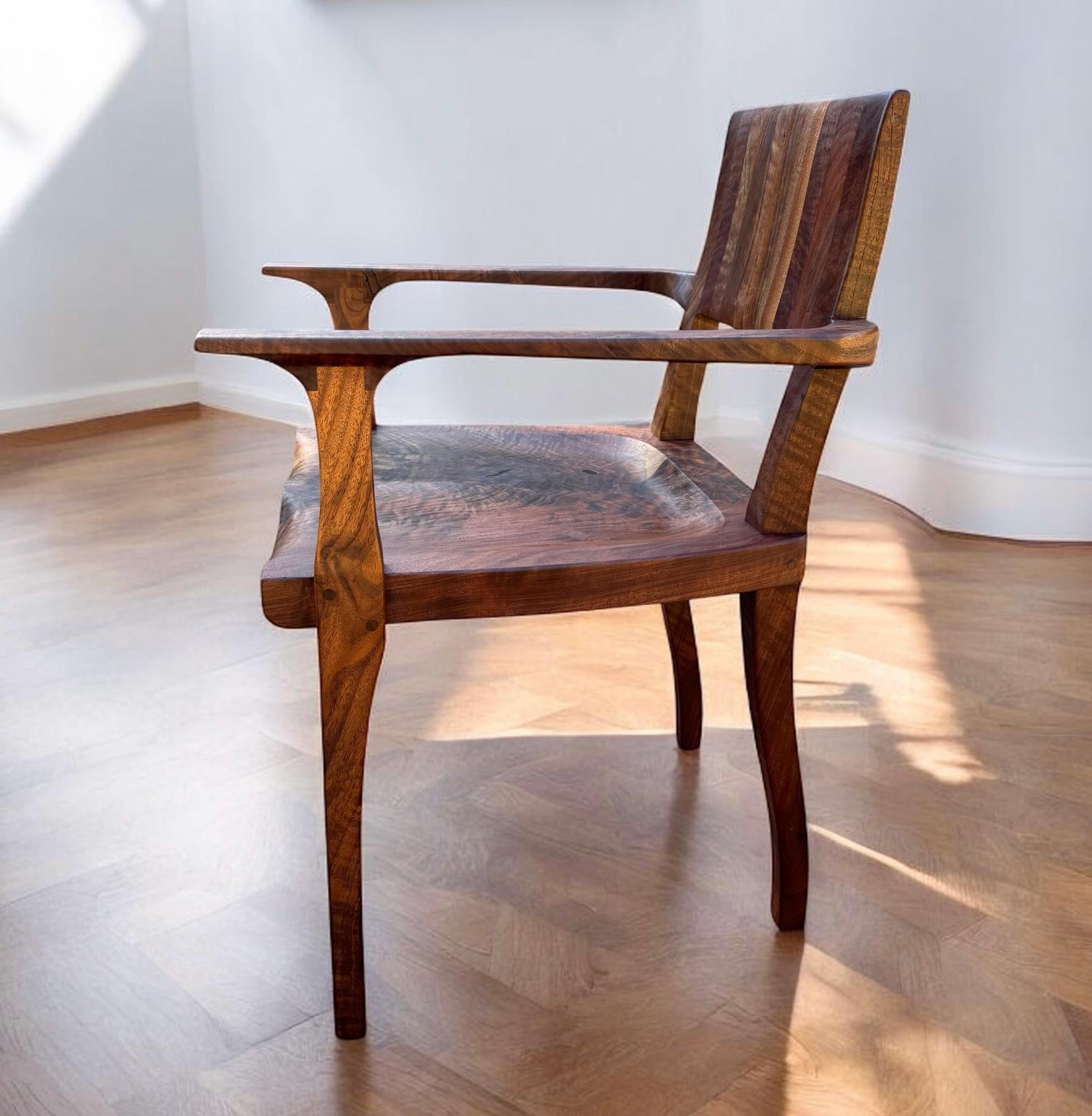 Modern Walnut Desk Chair With Armrests - Handmade - Etsy