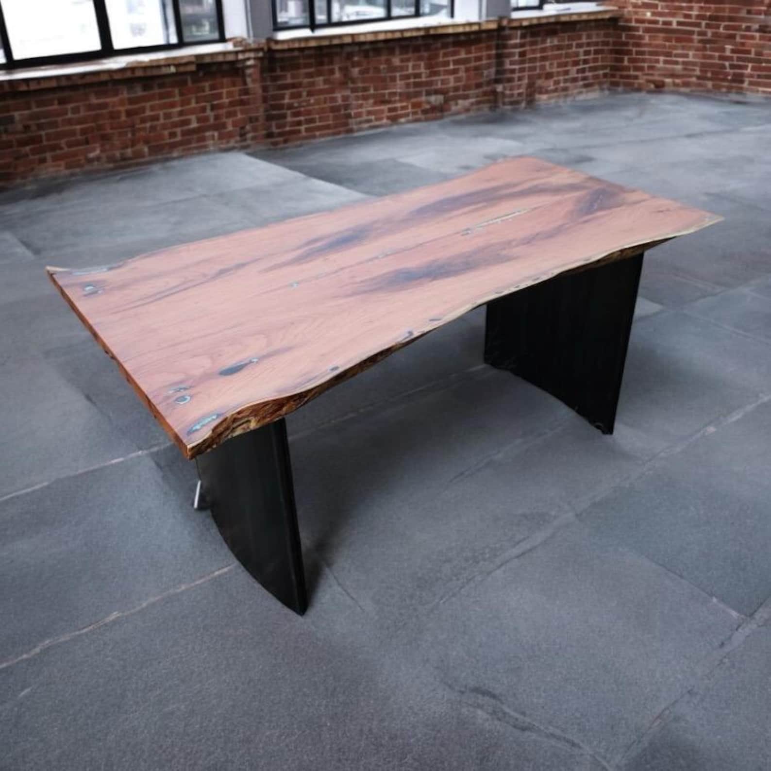 Modern Desk, Computer Desk, Turquoise Inlay Desk With Live Edge Slab - Etsy