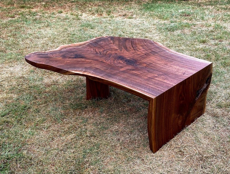 Coffee Table Live Edge Walnut Slab Natural Edge Table Mid Century Table ...