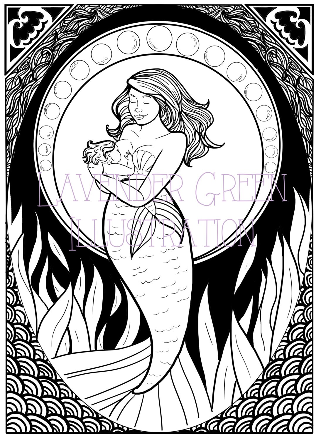 Coloring Page Serene Siren No. 01 - Etsy