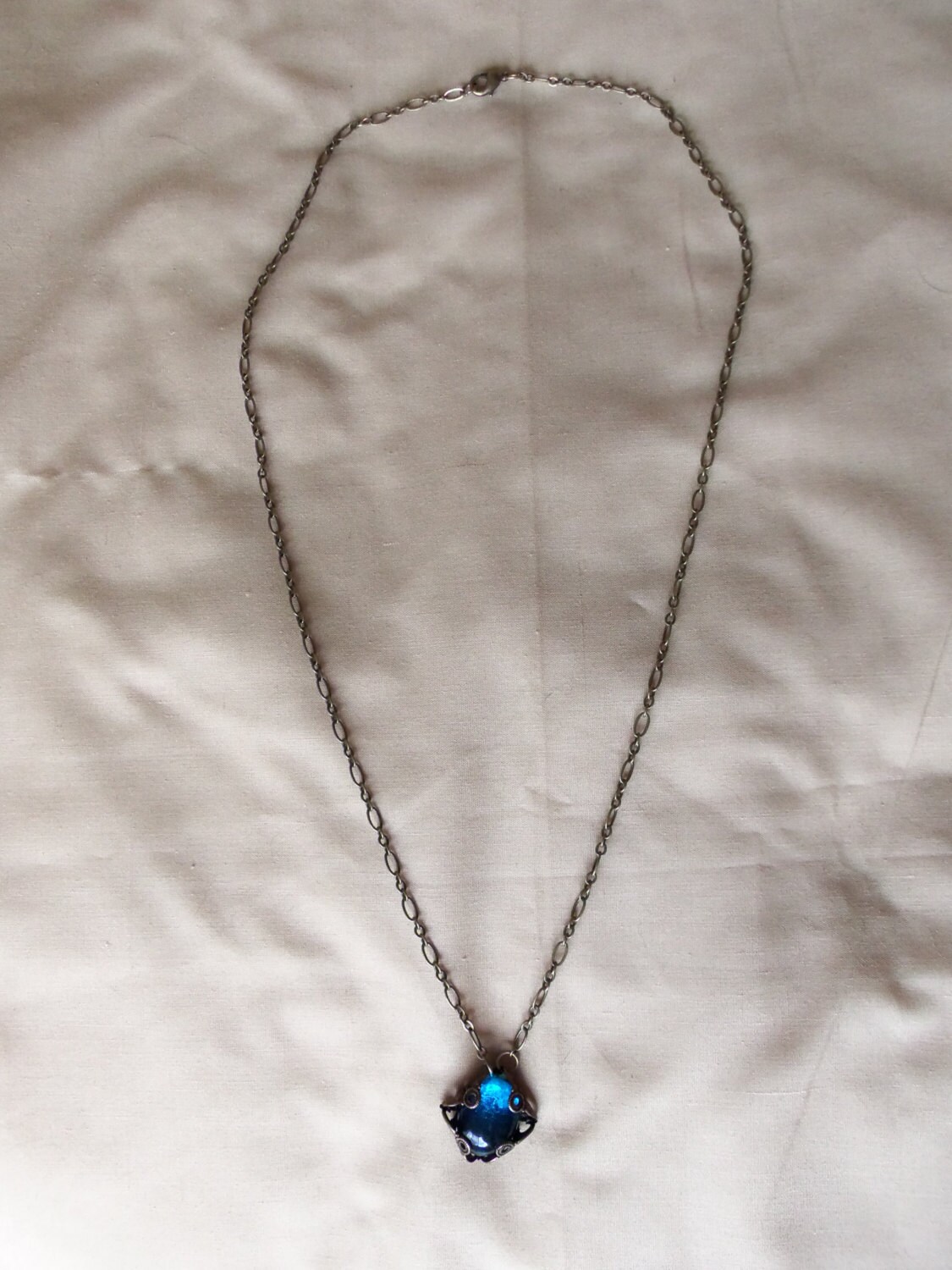 Blue Glass Filigree-wrapped Necklace - Etsy
