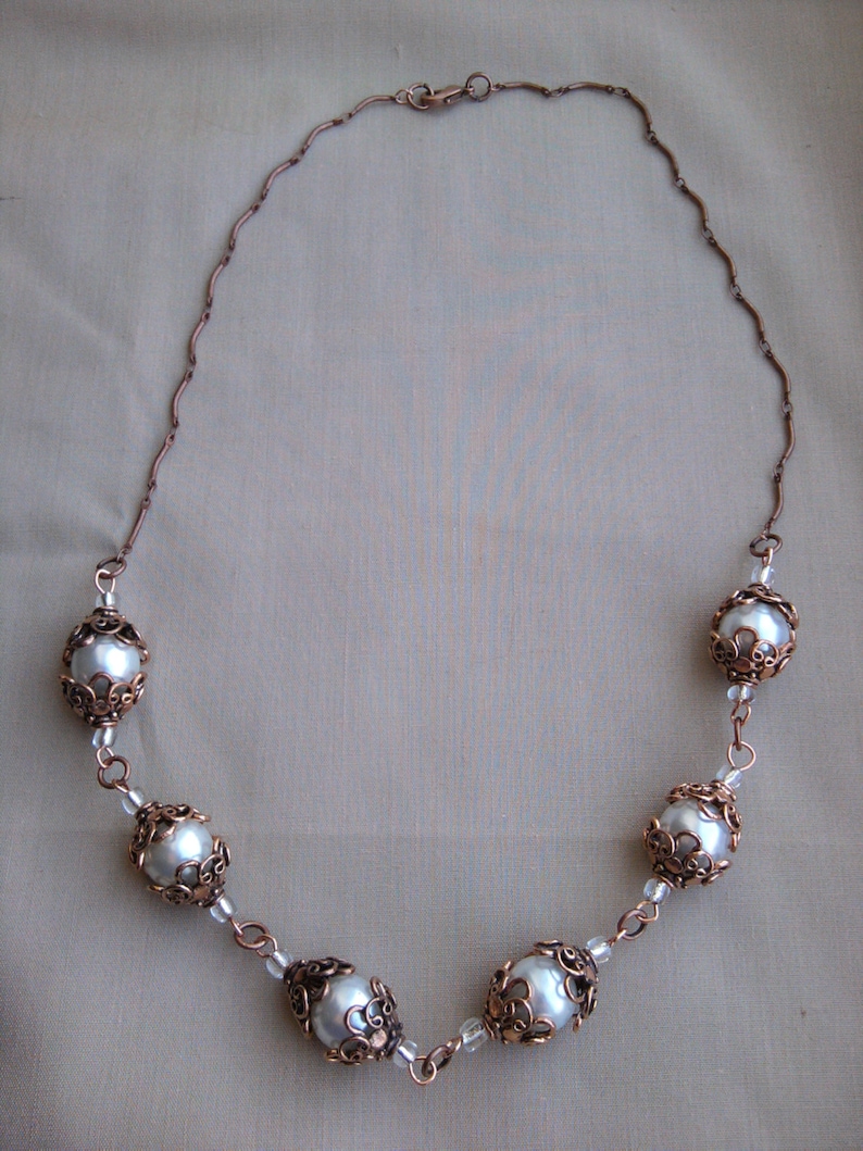 Pearl and Copper Cap Necklace - Etsy