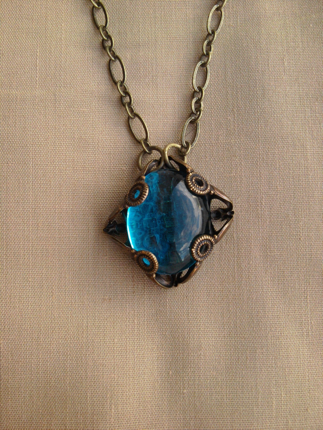 Blue Glass Filigree-wrapped Necklace - Etsy