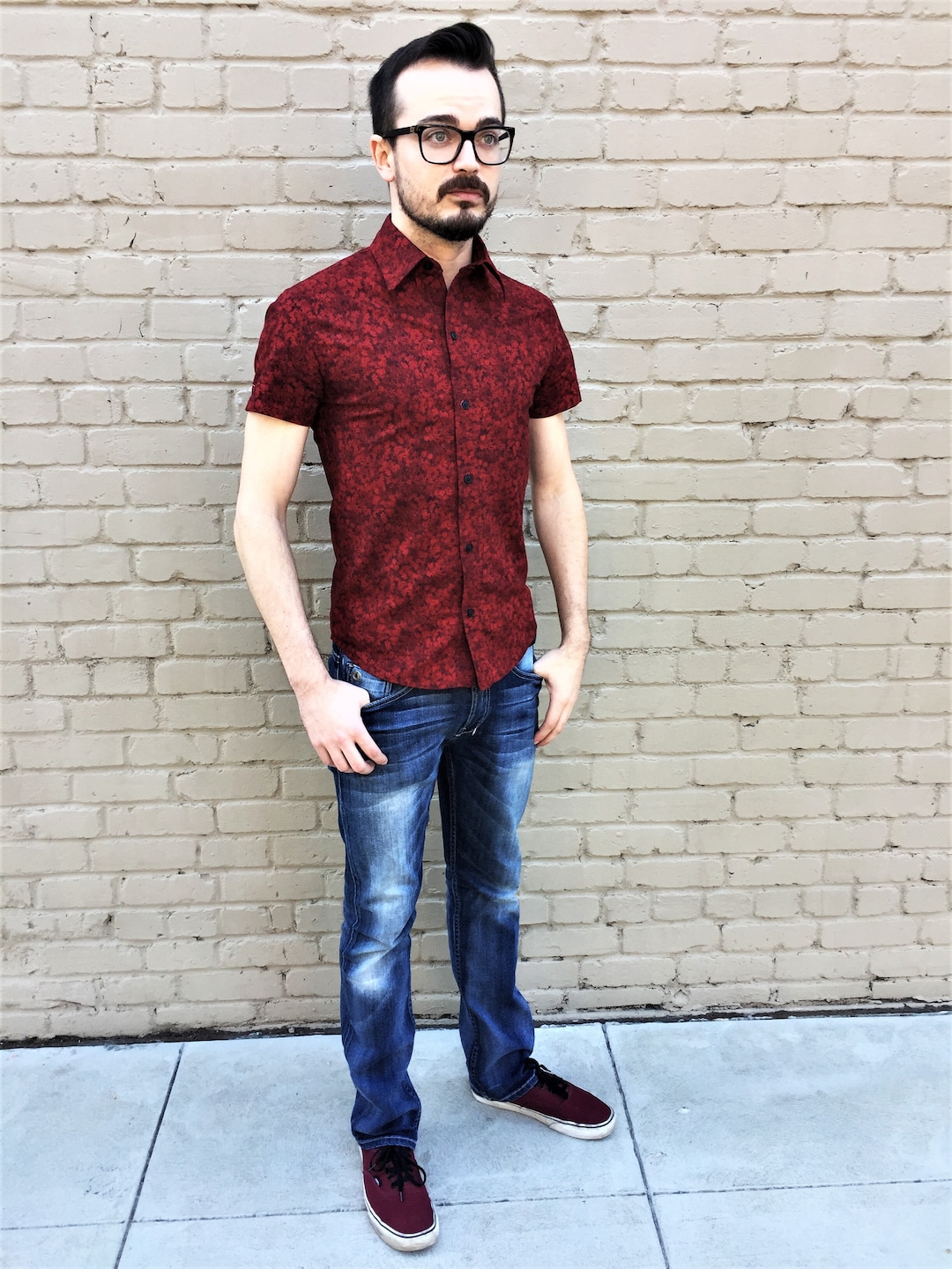 Red Floral Shirt, Men's Tailored Unique Dress Clothes, Handmade in ...