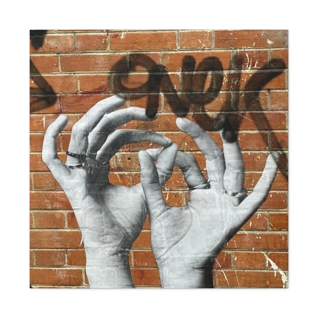 Urban Graffiti Street Art on Brick Wall, Linked Fingers - Photograph on ...