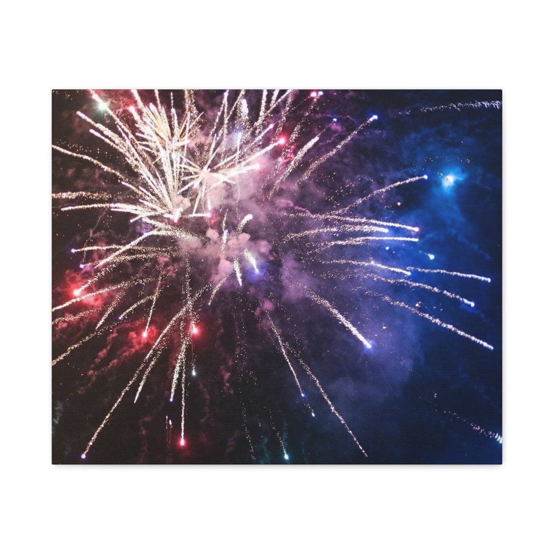 Colorful Fireworks in the Night Sky Art - Photograph on Canvas - Etsy