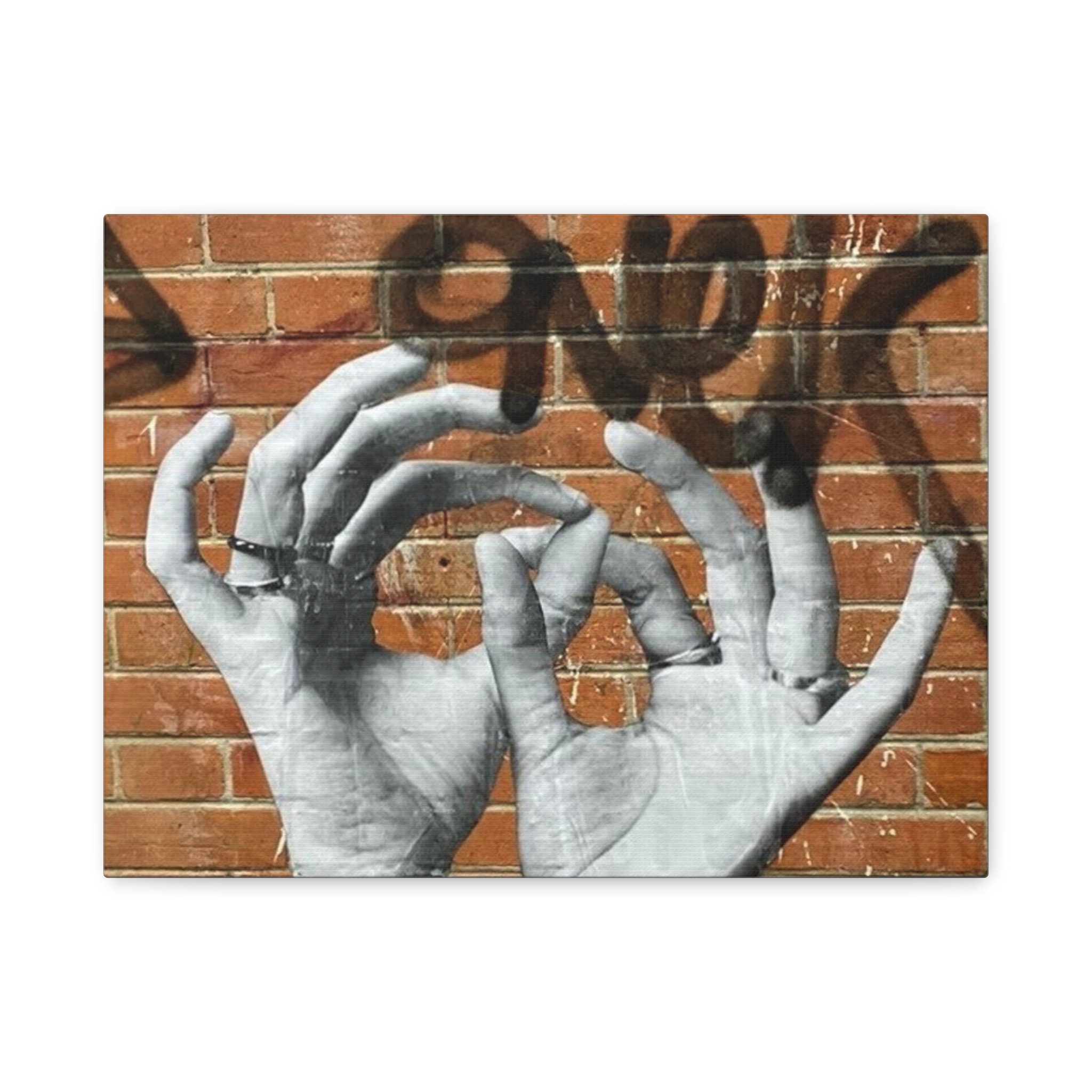 Urban Graffiti Street Art on Brick Wall, Linked Fingers Photograph on ...