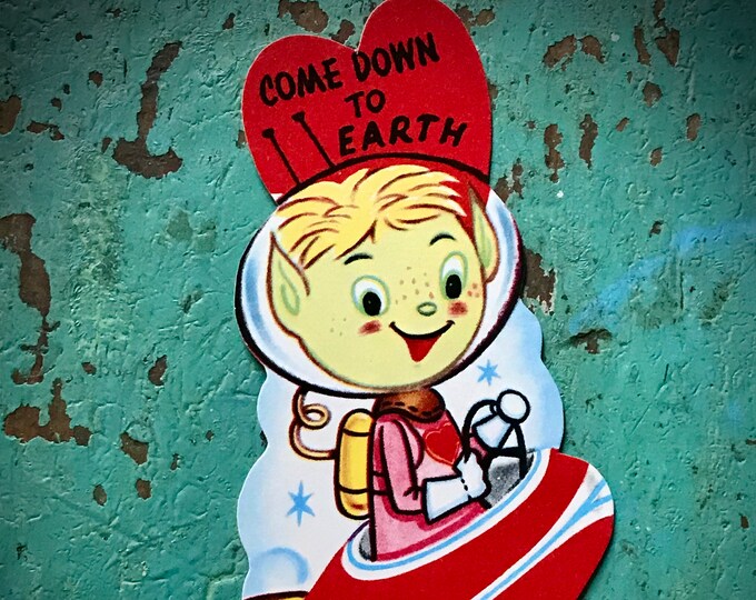 Vintage Valentines Alien in Spaceship Atomic Space Race Old - Etsy