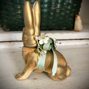Antique Easter Bunny Gold Gilded Rabbit Candy Container Old Flowers ...