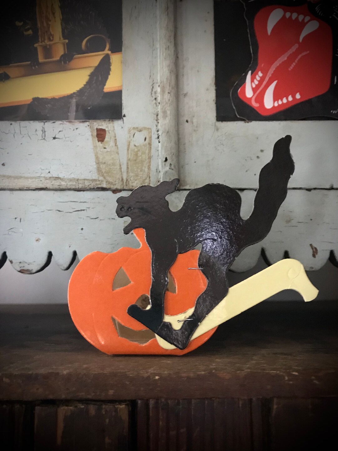 Vintage Halloween Cardboard Scaredy Cat Pumpkin Jack O Lantern Candy ...