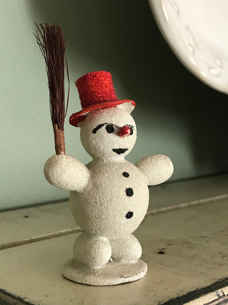 Antique German Snowman With Broom Top Hat Old Snow Covered Vintage ...