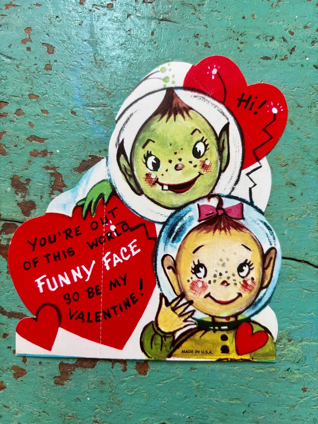 Vintage Space Aliens Valentine Card Old Hearts 1960s Era X Files Weird ...