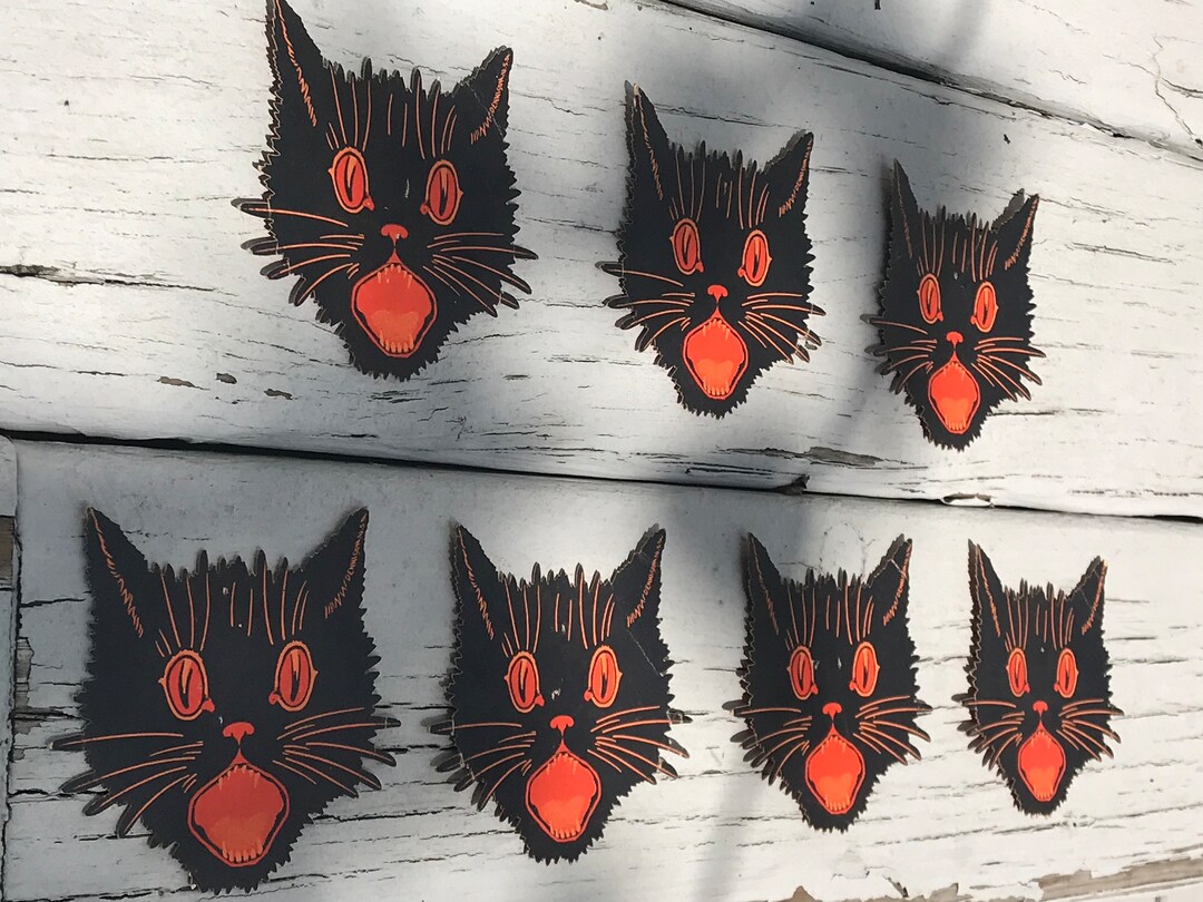 Antique Dennison Halloween Hissing Black Cat Face 1930s Era Old ...