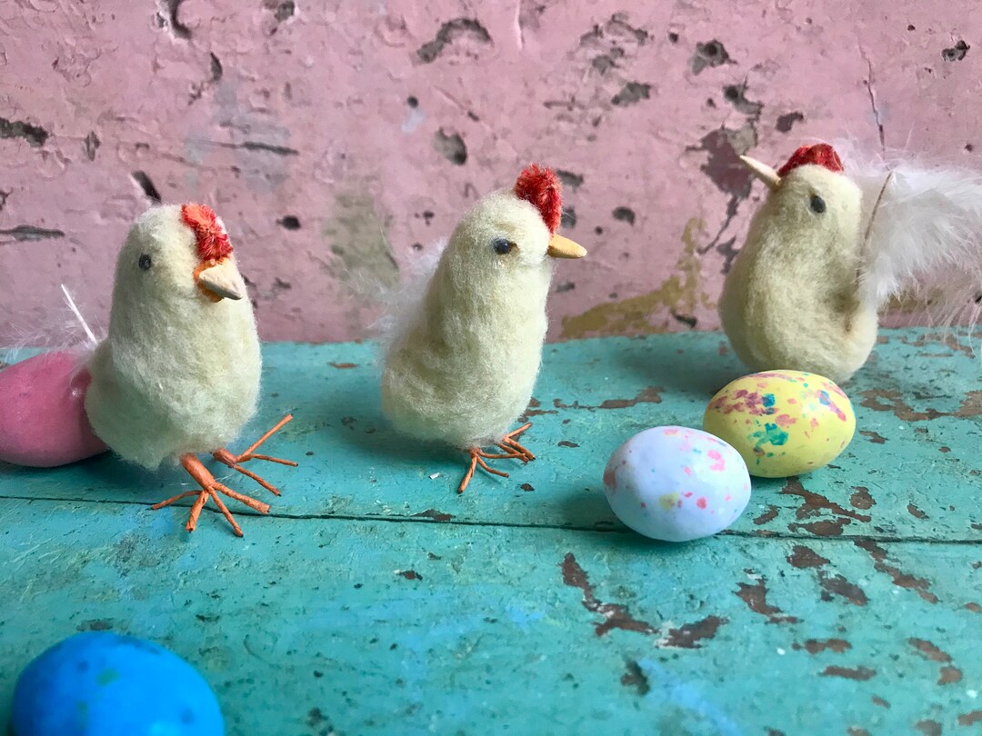 Antique Cotton Spun Vintage Easter Chickens Set of 3 Old Collectible ...