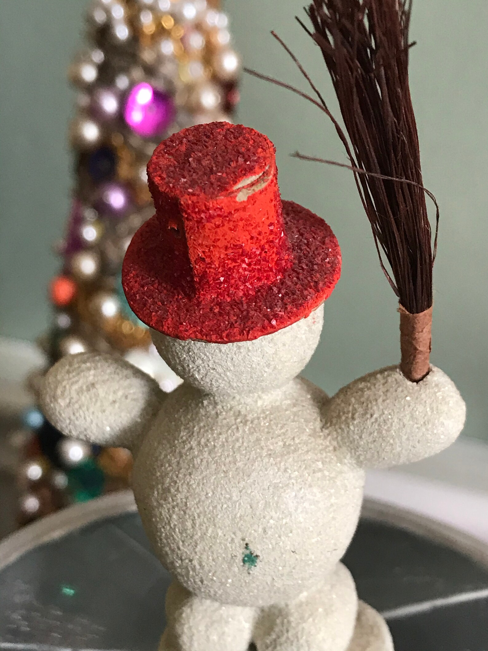 Antique German Snowman With Broom Top Hat Old Snow Covered - Etsy