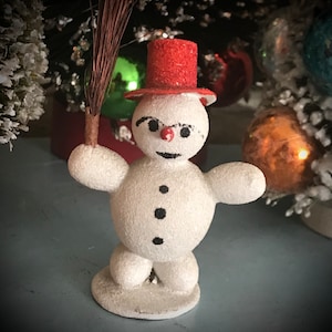 Antique German Snowman With Broom Top Hat Old Snow Covered Vintage ...