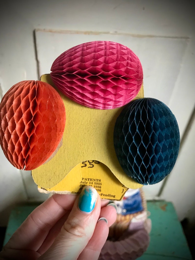 Antique Beistle Honeycomb Crepe Paper Eggs Basket Easter Bunny Rabbits ...
