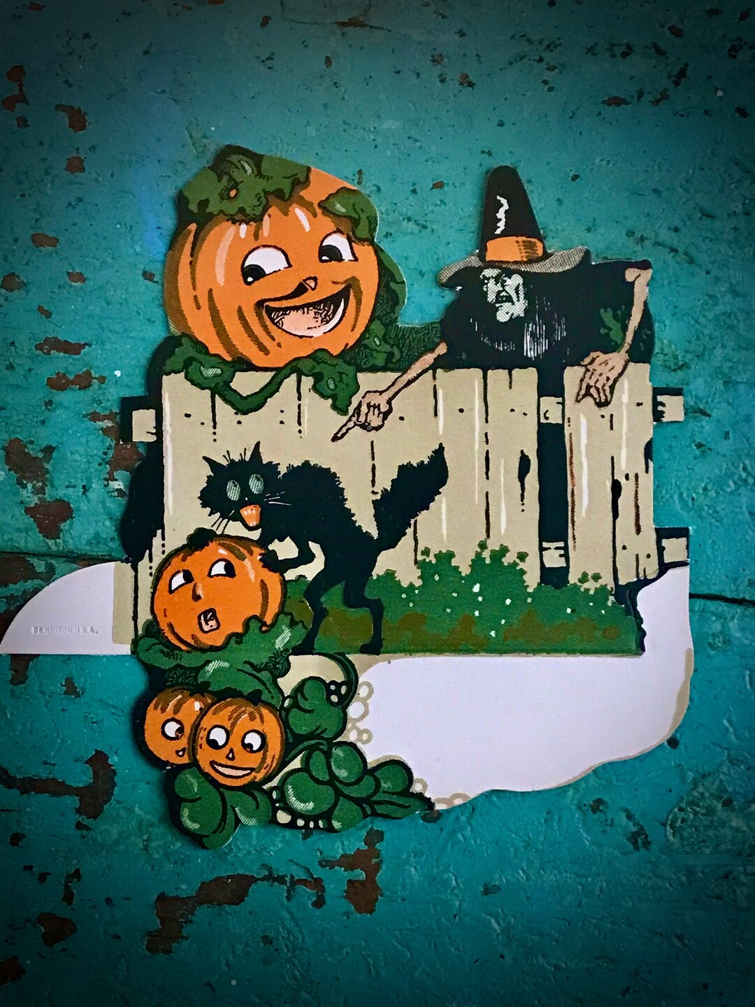 Antique Dennison Halloween Place Card Old Collectible Angry Witch Black ...