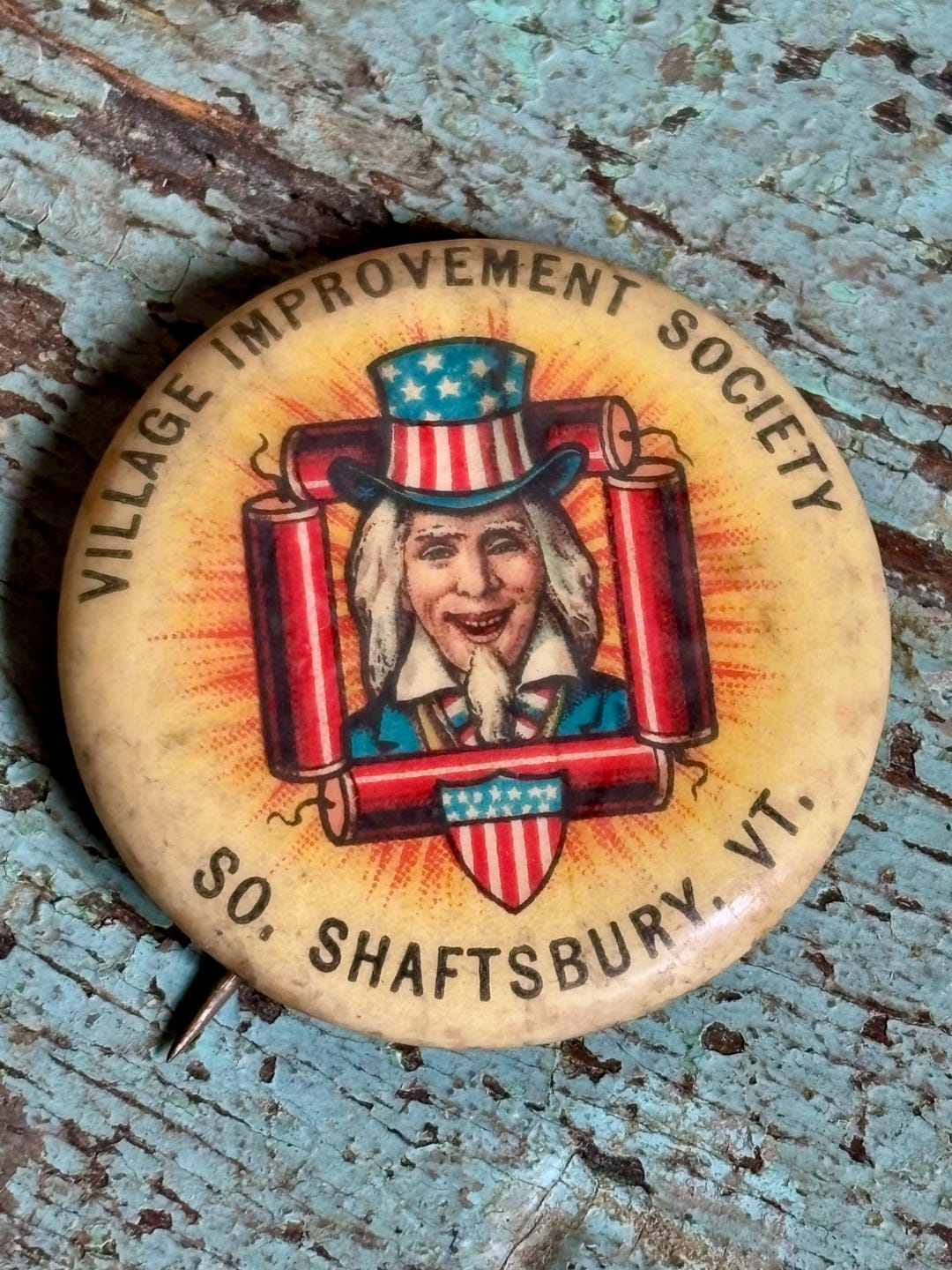 Antique Celluloid Uncle Sam Patriotic Firecracker Pinback Old ...