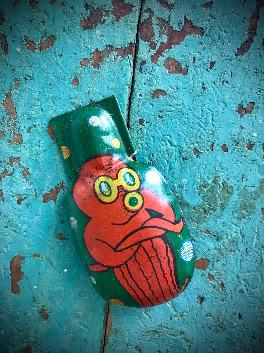 Vintage Salmon Red Octopus Tin Toy Clicker Old Collectible Weird ...