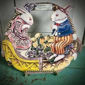 Antique Beistle Honeycomb Crepe Paper Eggs Basket Easter Bunny Rabbits ...