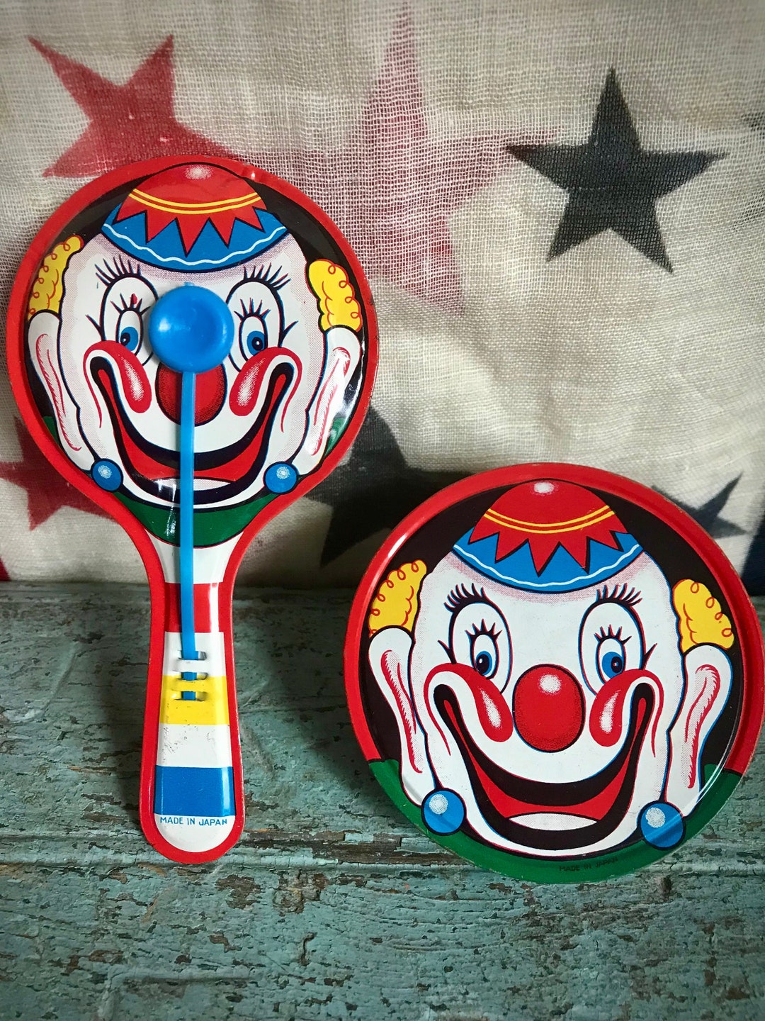 Vintage Set of Two Old Tin Toy Clown Noisemakers 1990s Era Colorful ...