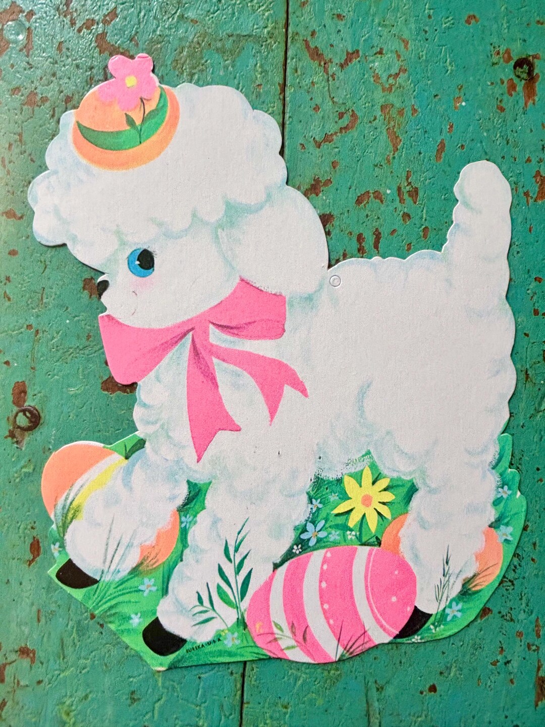 Vintage 1960s Dog With Hat Poodle With Painted Colorful Easter Eggs ...