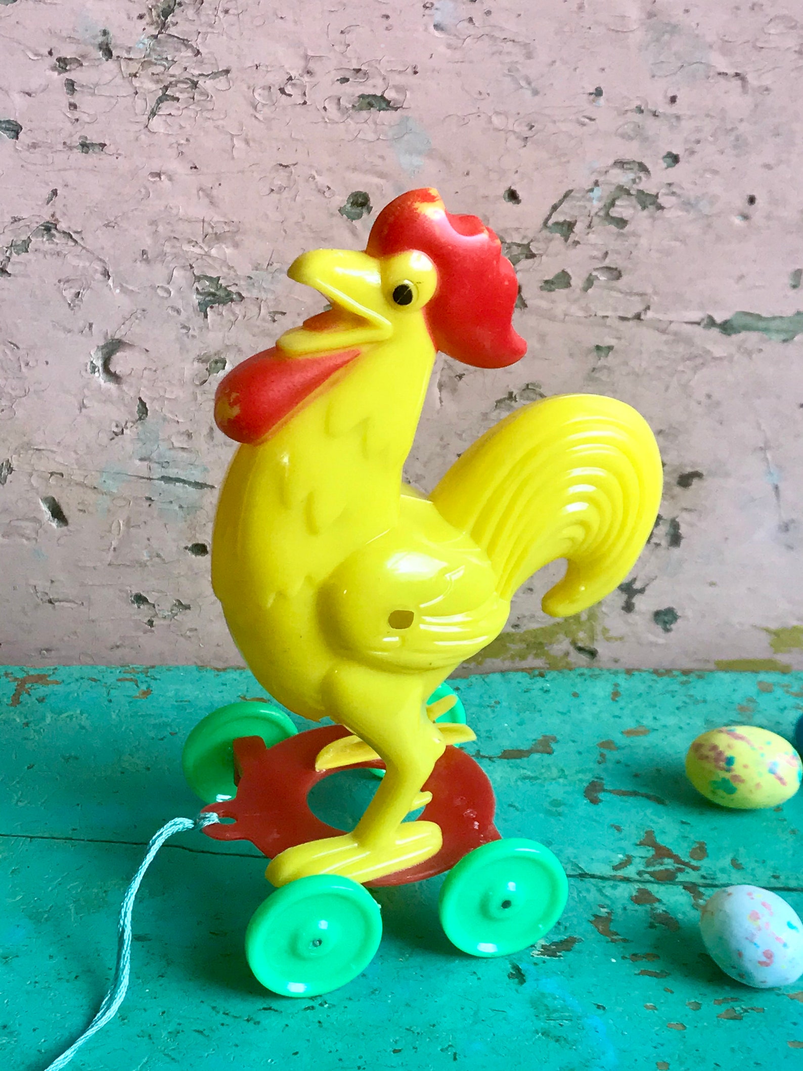 Vintage Easter Rooster Old Collectible Rosbro Plastic Pull Toy 1960s ...