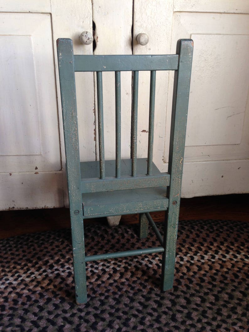 Antique Primitive Wooden Childs Chair Dark Seafoam Green Paris ...