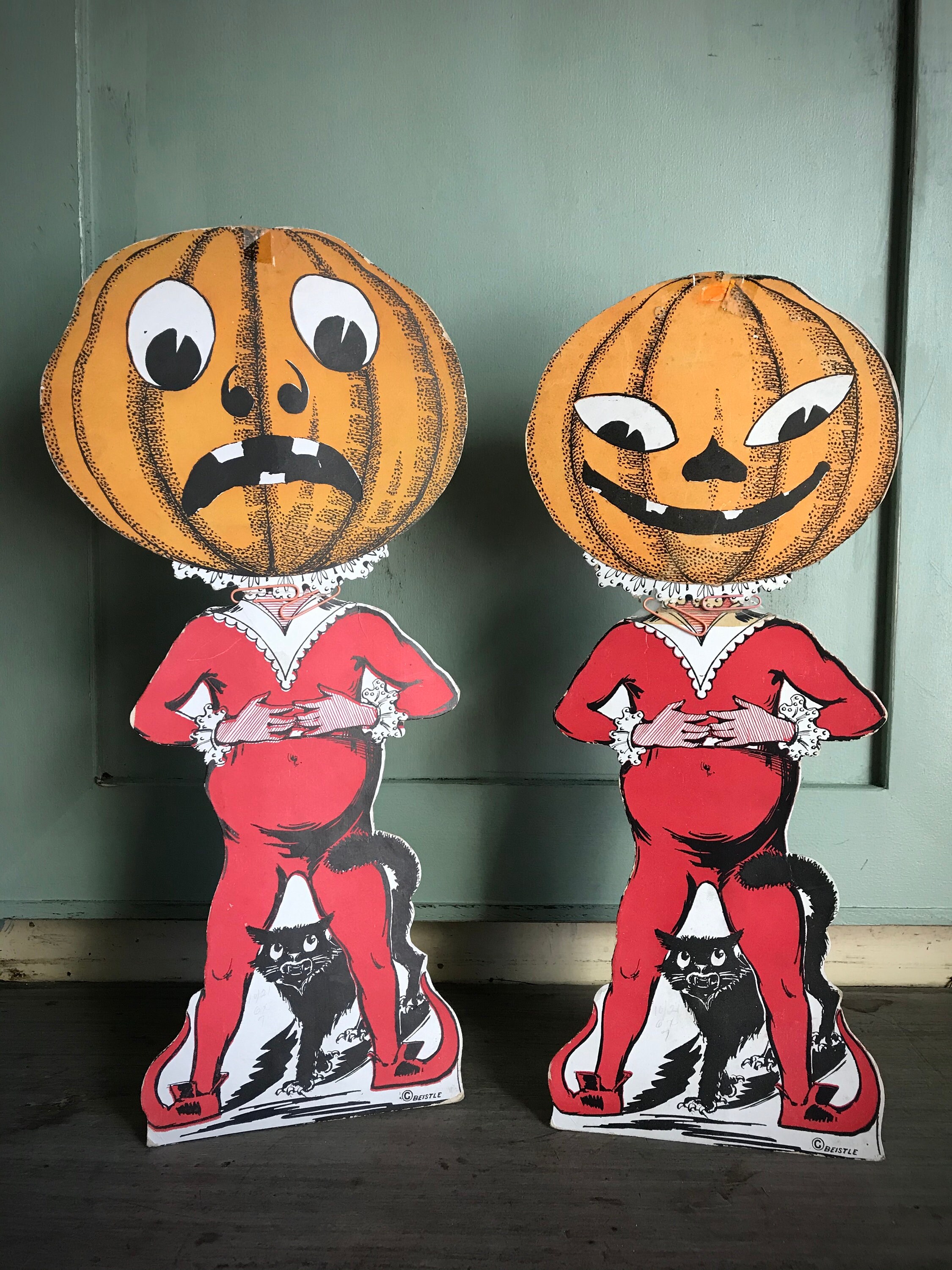 Antique Halloween Old SMILING Johnny Pumpkin Head Anthropomorphic Early ...