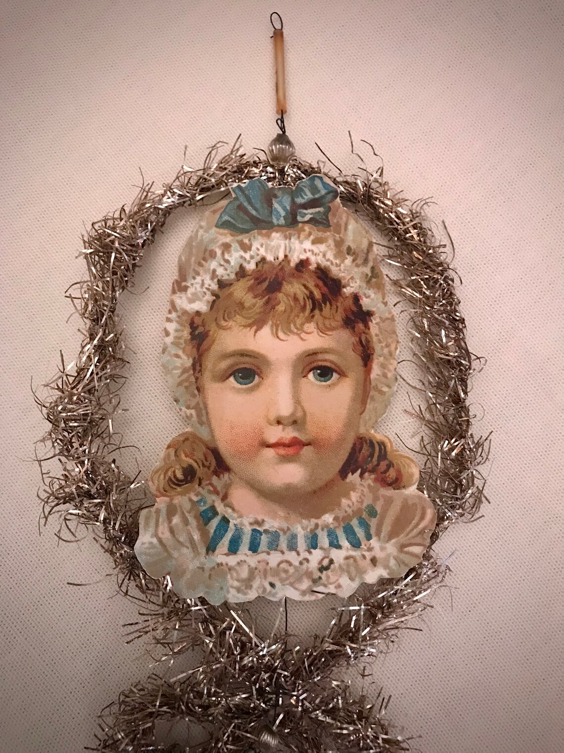 Antique Little Girl Bonnet Tinsel Victorian Scrap Christmas - Etsy