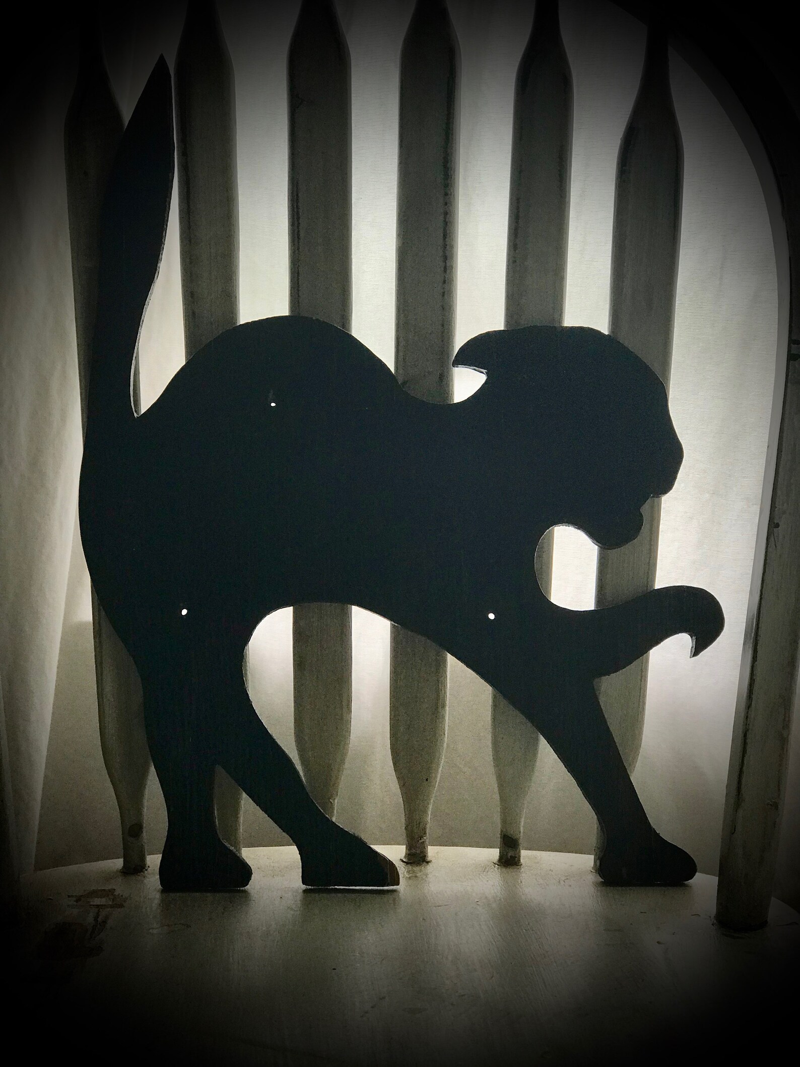 Vintage Wooden Black Cat Halloween Folk Art Arched Back Wood | Etsy