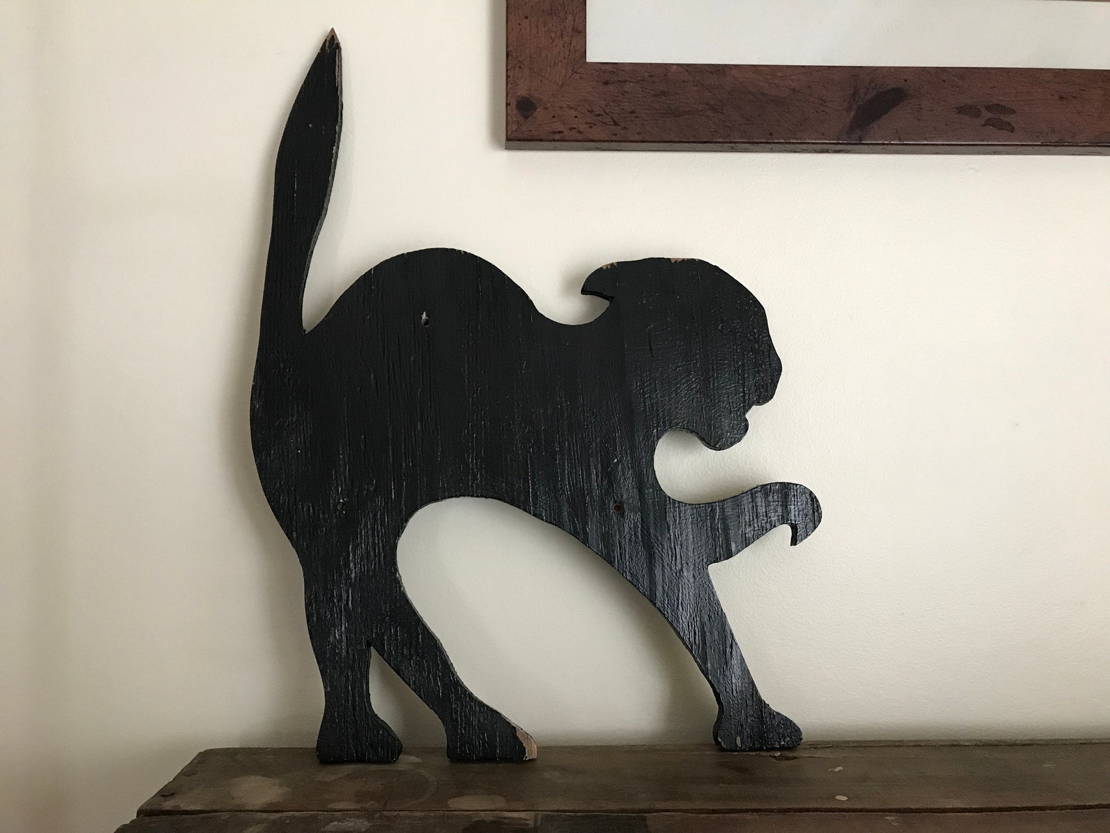 Vintage Wooden Black Cat Halloween Folk Art Arched Back Wood | Etsy