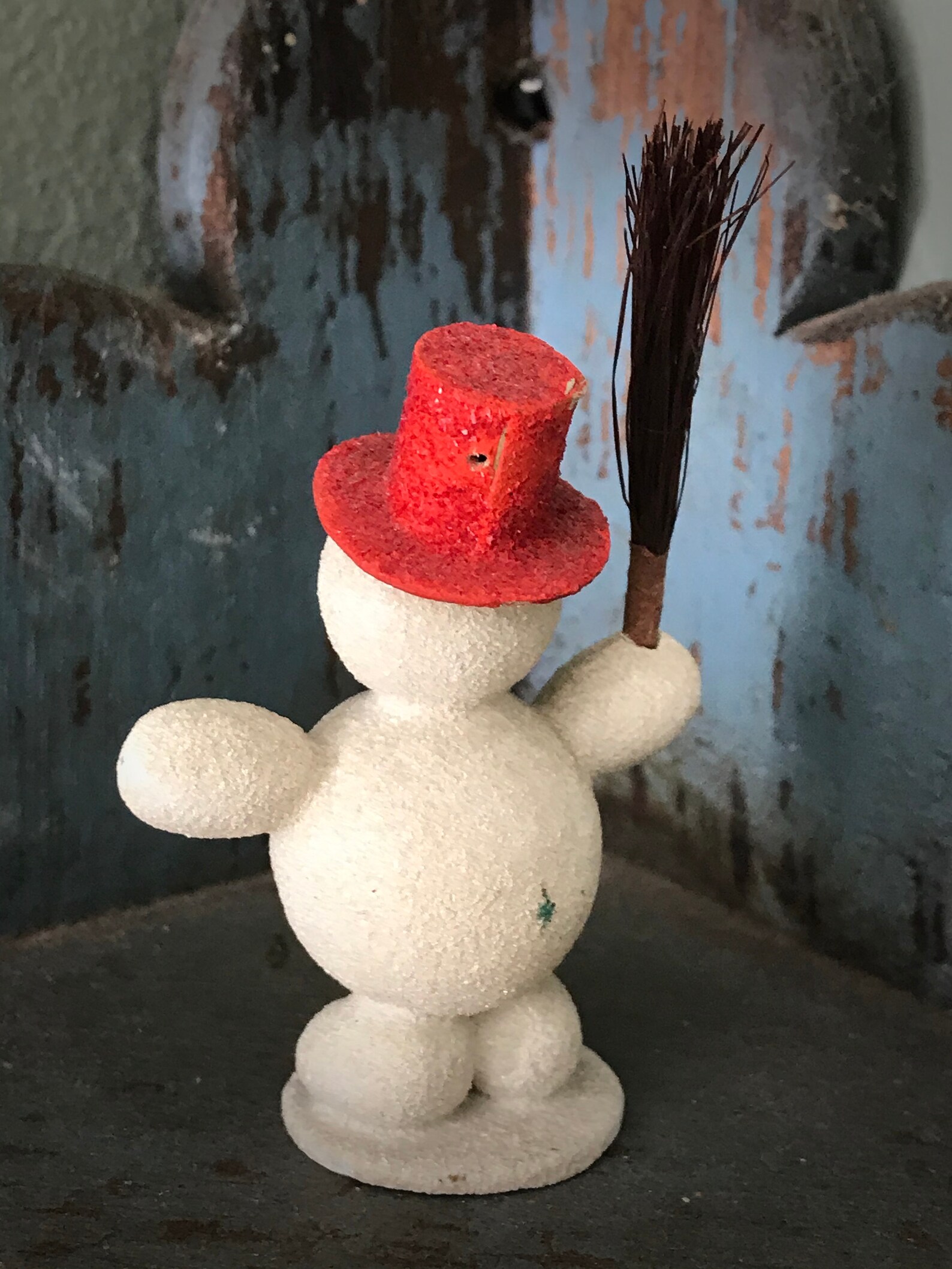 Antique German Snowman With Broom Top Hat Old Snow Covered Vintage ...