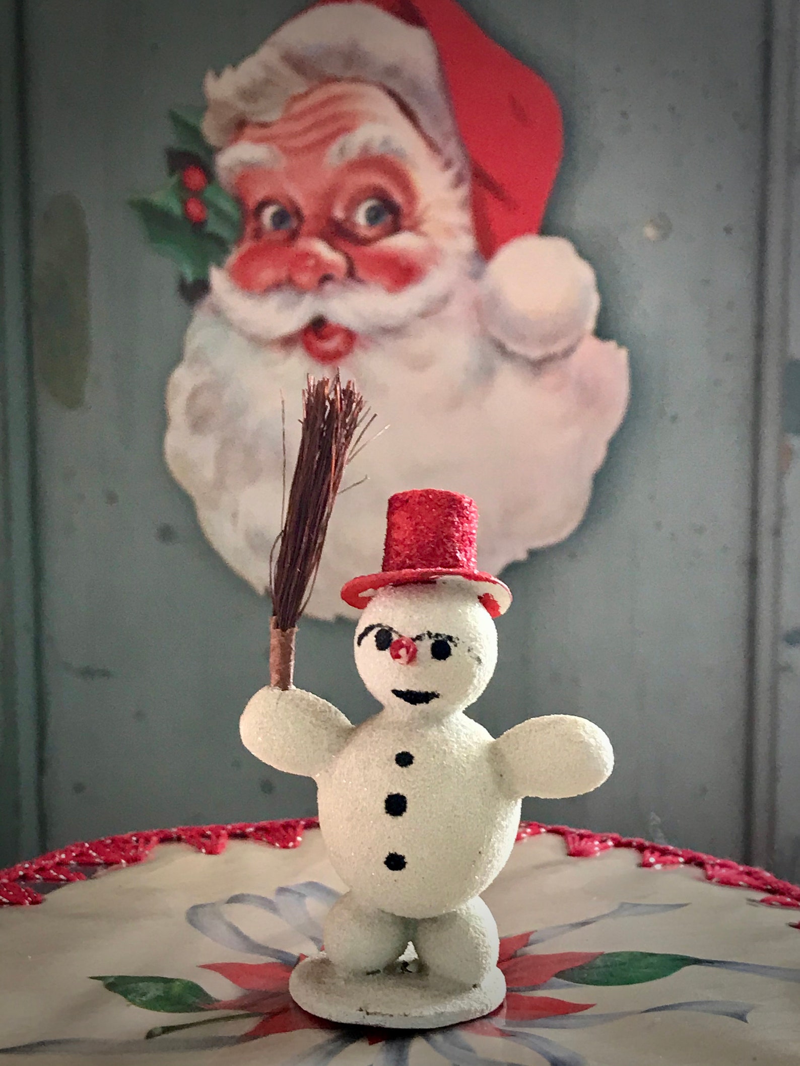 Antique German Snowman With Broom Top Hat Old Snow Covered Vintage ...