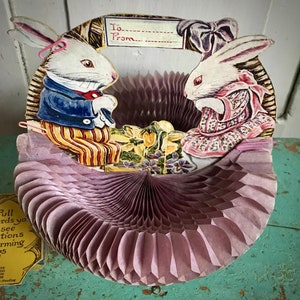 Antique Beistle Honeycomb Crepe Paper Eggs Basket Easter Bunny Rabbits ...
