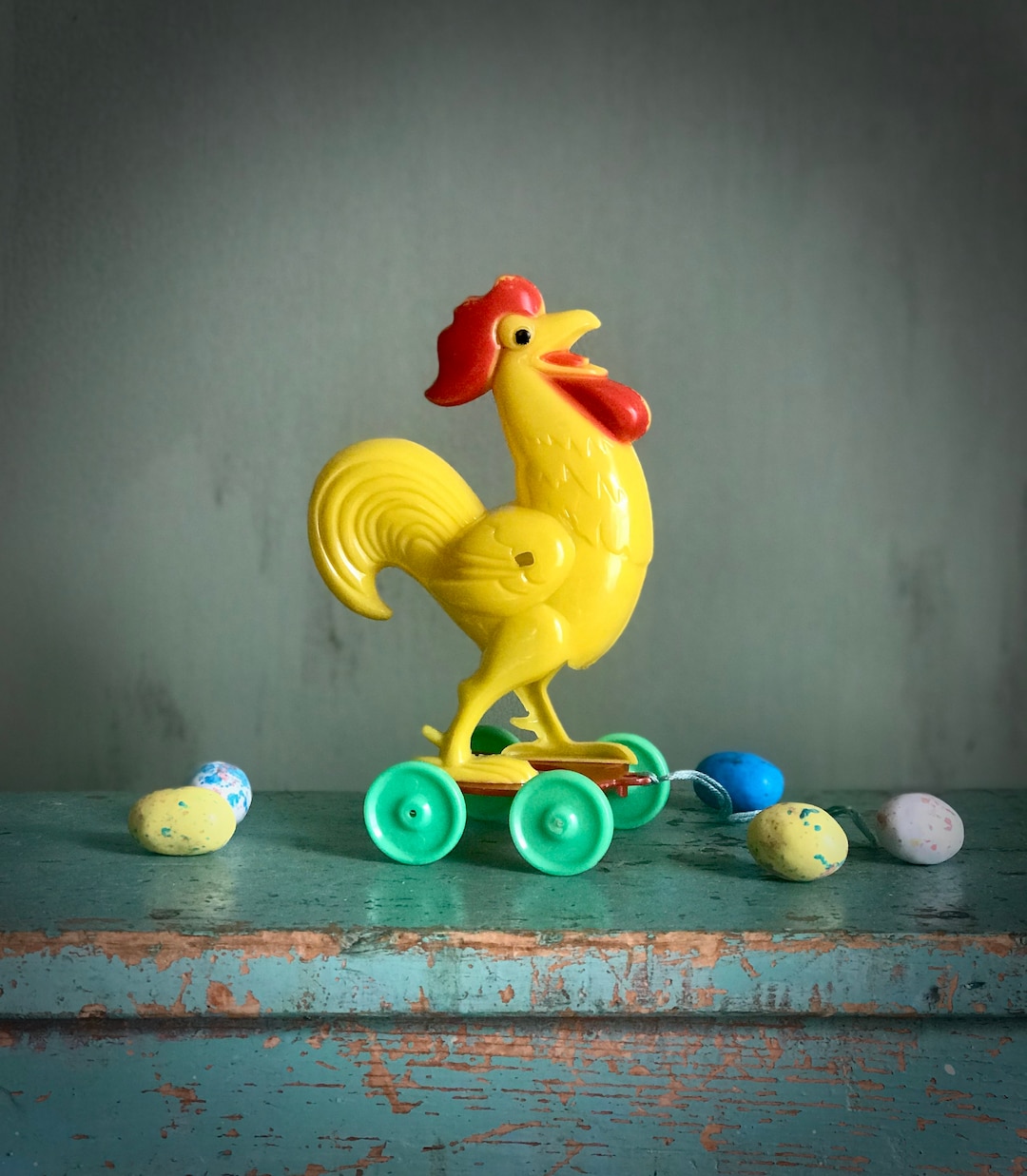 Vintage Easter Rooster Old Collectible Rosbro Plastic Pull Toy 1960s ...
