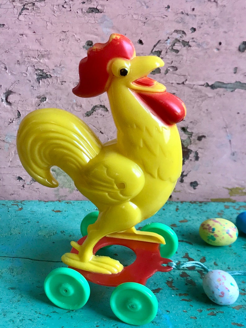 Vintage Easter Rooster Old Collectible Rosbro Plastic Pull Toy 1960s ...